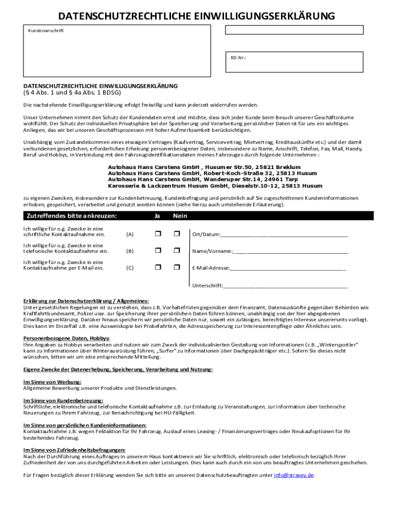 Ausfüllbar Online Einwilligungserklrung: Das empfehlen die ... Fax Email Drucken - pdfFiller