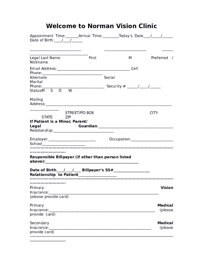 Norman Vision Clinic - Welcome to ... Doc Template | pdfFiller