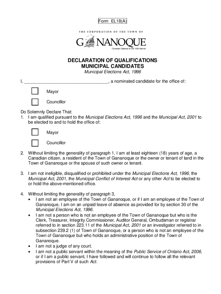 Fillable Online DECLARATION OF QUALIFICATIONS MUNICIPAL ... Fax Email Print - pdfFiller