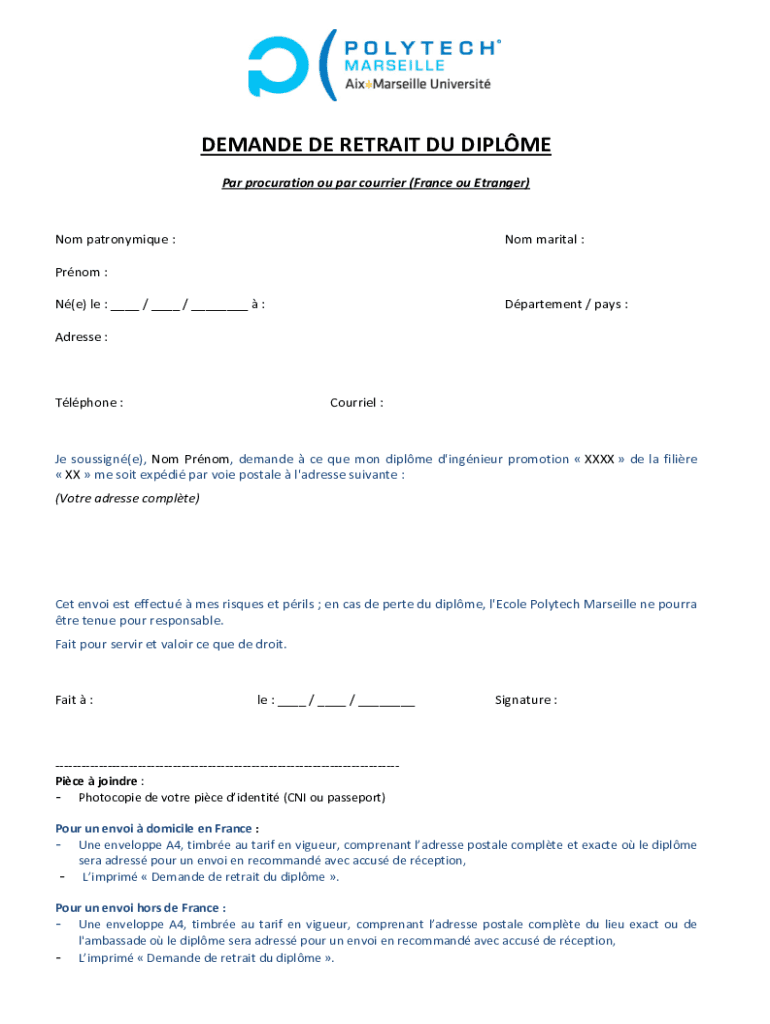 Remplissable En Ligne DEMANDE DE RETRAIT D'UN DIPLME DE L'IEP DE ... Fax Email Imprimer - pdfFiller