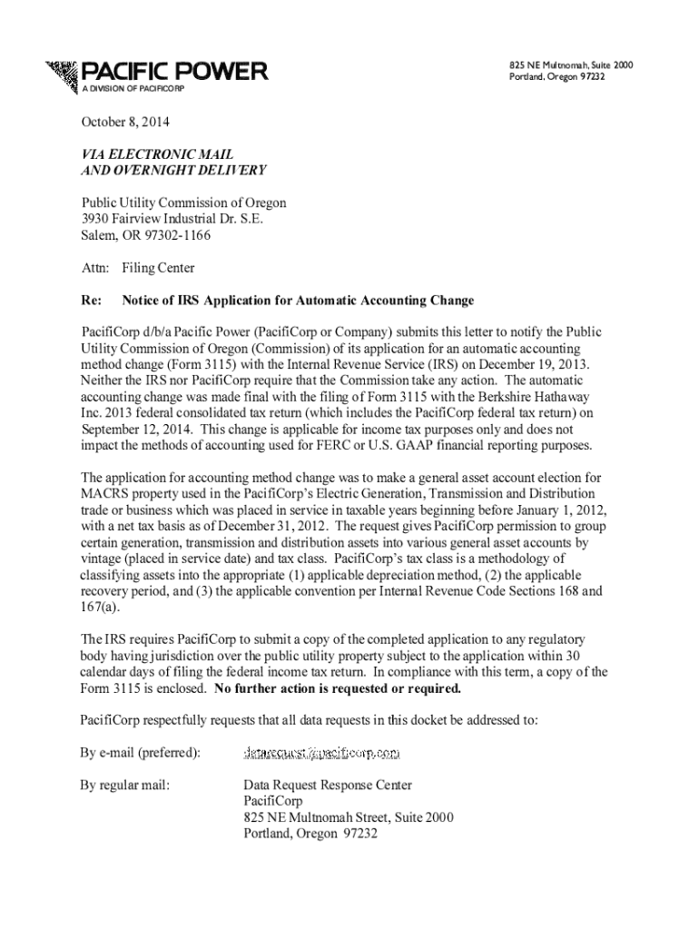 Fillable Online RE 148, OAR COMPLIANCE, 10/8/2014. PacifiCorp's Notice ...