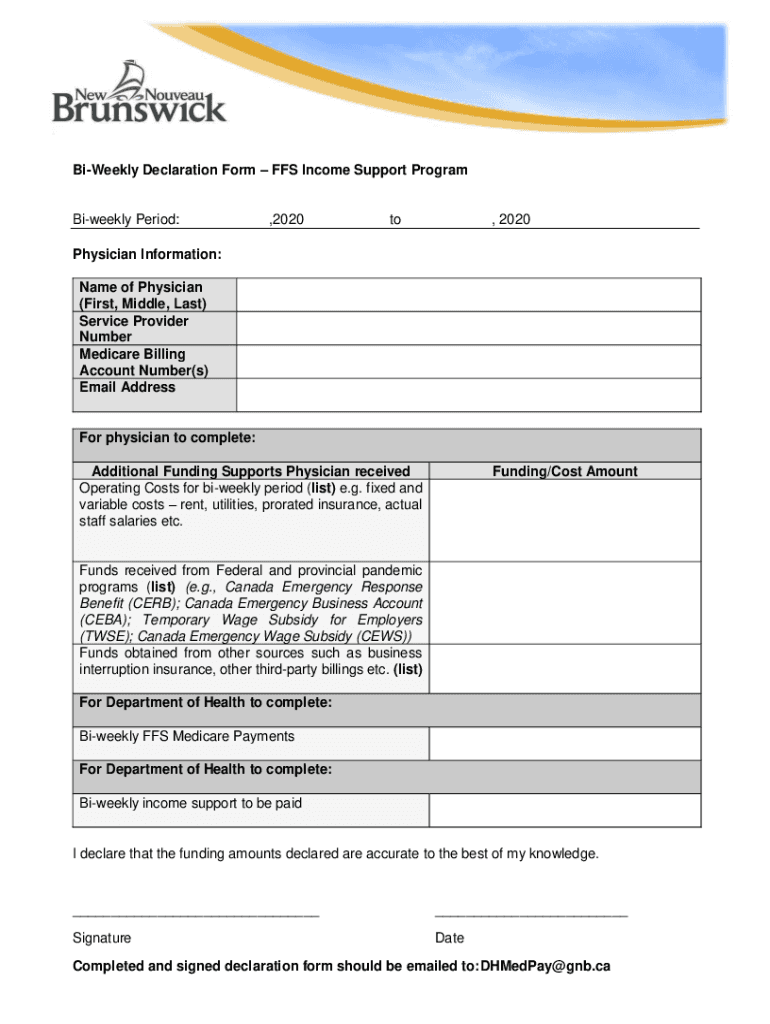 Fillable Online Bi-Weekly Declaration FormFFS Income Support Program ...