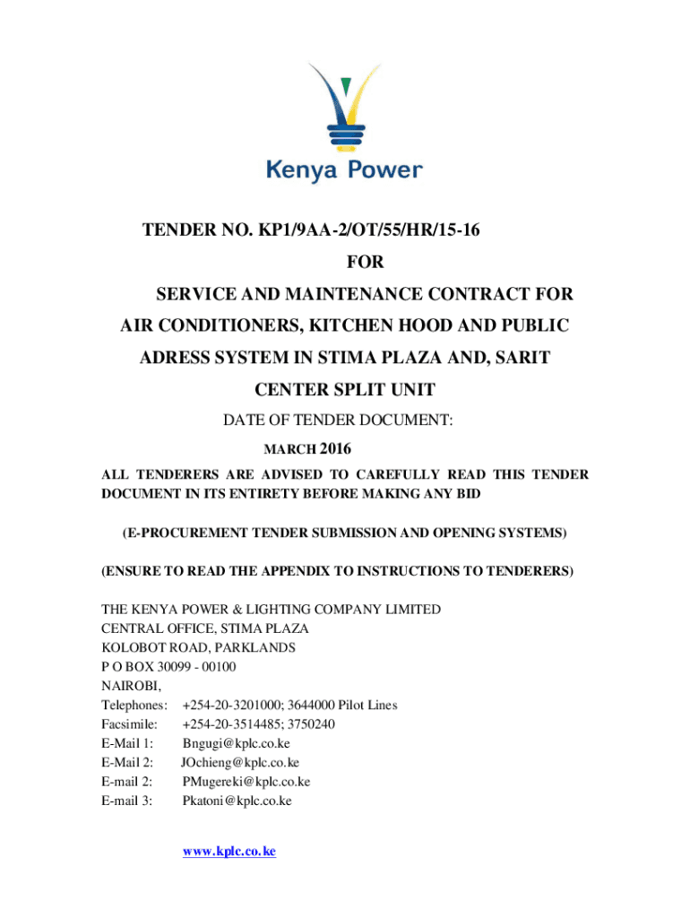 Fillable Online kplc co ADDENDUM NO.1 TO THE TENDER NO. KPI/9AA-2/OT/55 ... Fax Email Print ...