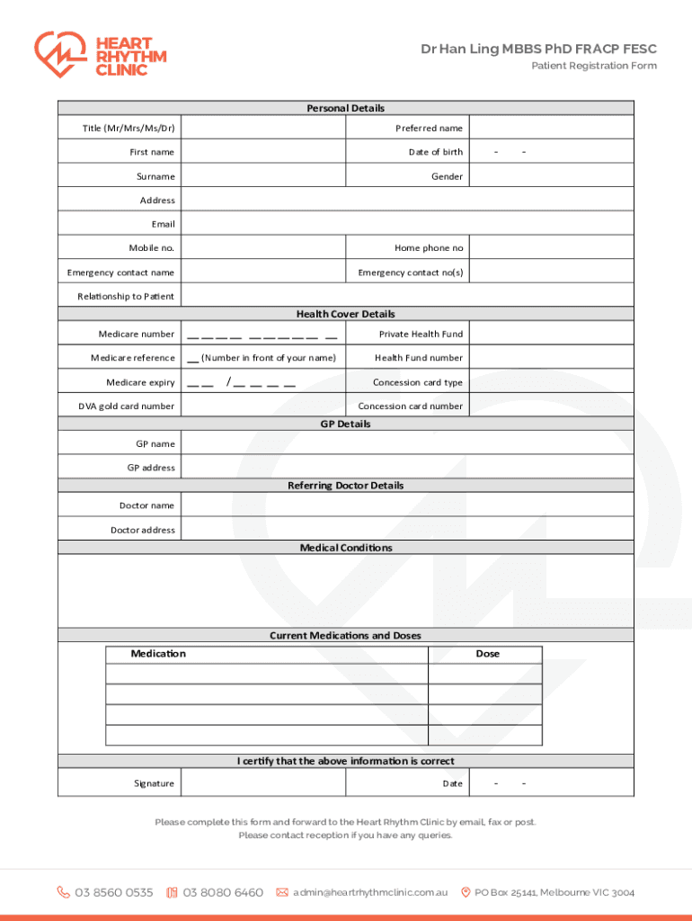 Fillable Online HRC Patient Registration Form - Heart Rhythm Clinic Fax ...