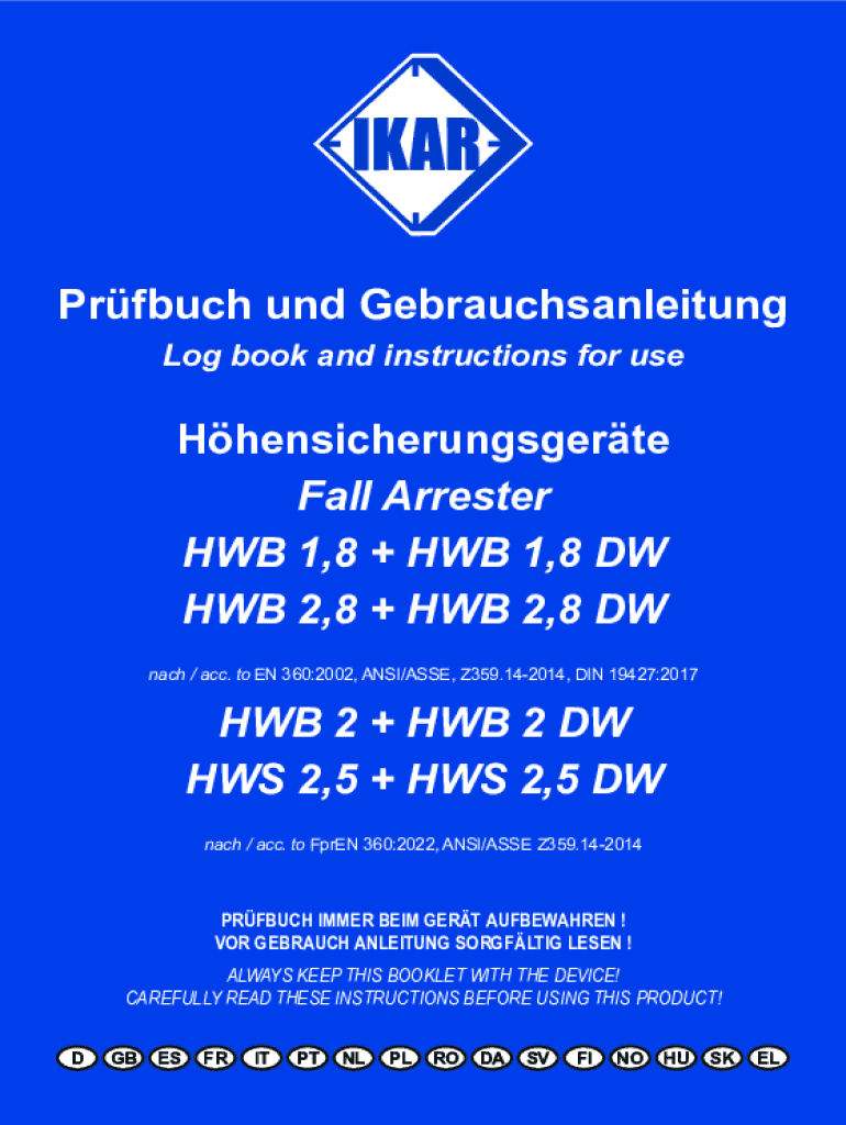 Ausfüllbar Online IKAR HWB 1.8 Log Book And Instructions For Use Fax Email Drucken - pdfFiller