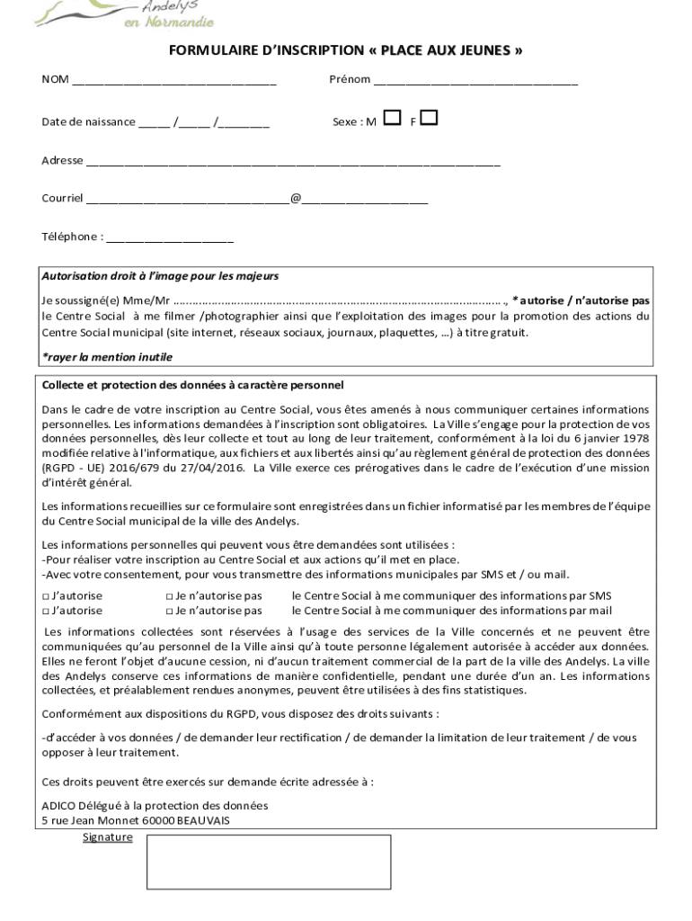 Remplissable En Ligne AUTORISATION PARENTALE DROIT A L'IMAGE Fax Email Imprimer - pdfFiller