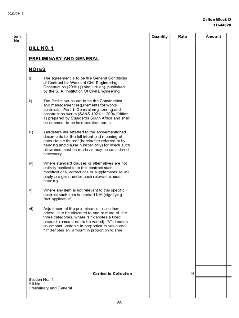 Fillable Online BILL NO. 1 PRELIMINARY AND GENERAL NOTES Fax Email ...