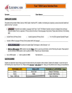 Fillable Online Year 7 2024 Course Selection Form Fax Email Print - pdfFiller