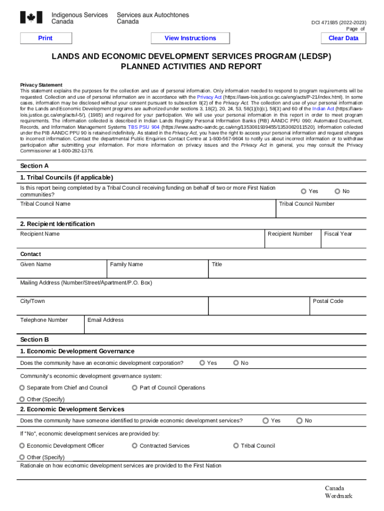Fillable Online DCI 471935 (2022-2023) LANDS AND ECONOMIC DEVELOPMENT ...