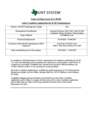 Fillable Online Notice of Filing Form ETA 9035E Labor Condition ... Fax ...