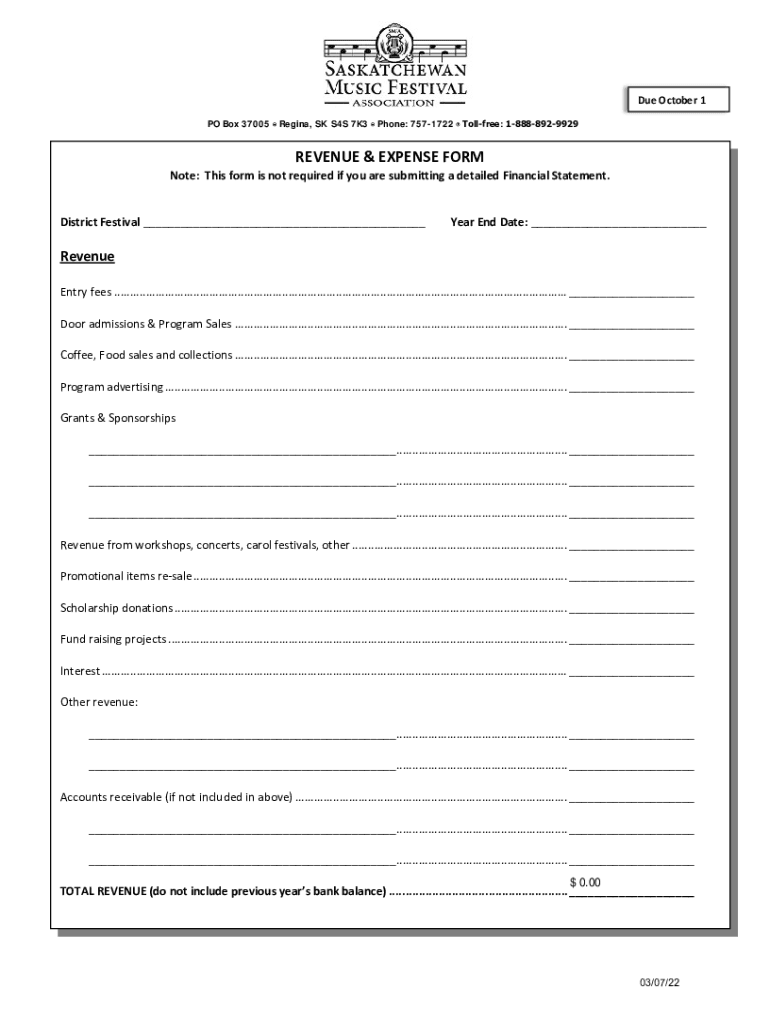 Fillable Online REVENUE & EXPENSE FORM Fax Email Print - pdfFiller