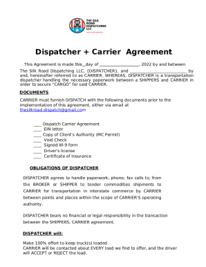 Blank Dispatcher Carrier Agreement PDF - Fill Out and ... Doc Template ...
