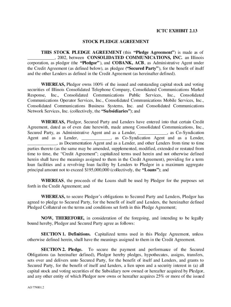 Fillable Online Form of Stock Pledge Agreement Fax Email Print - pdfFiller