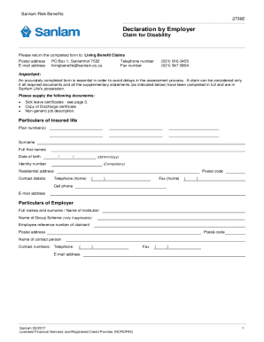 Fillable Online Declaration by Employer - Claim for Disability Fax ...
