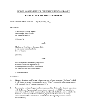 Fillable Online MODEL AGREEMENT FOR DISCUSSION PURPOSES ONLY ... Fax ...