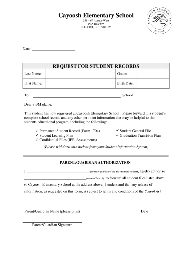 Fillable Online Student Records Request - Coquitlam Fax Email Print - pdfFiller