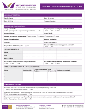Fillable Online Student visa Genuine Temporary Entrant requirement ...