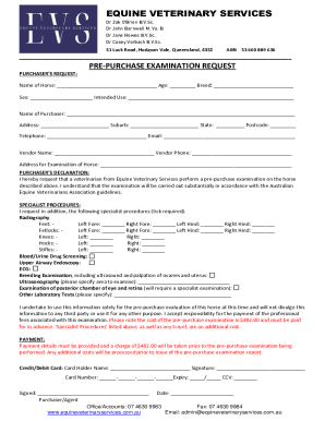 Fillable Online pre-purchase examination request - Equine Veterinary ...