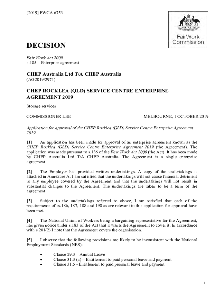 Fillable Online FAIR WORK ACT 2009 - SECT 186 When the FWC must ... Fax ...