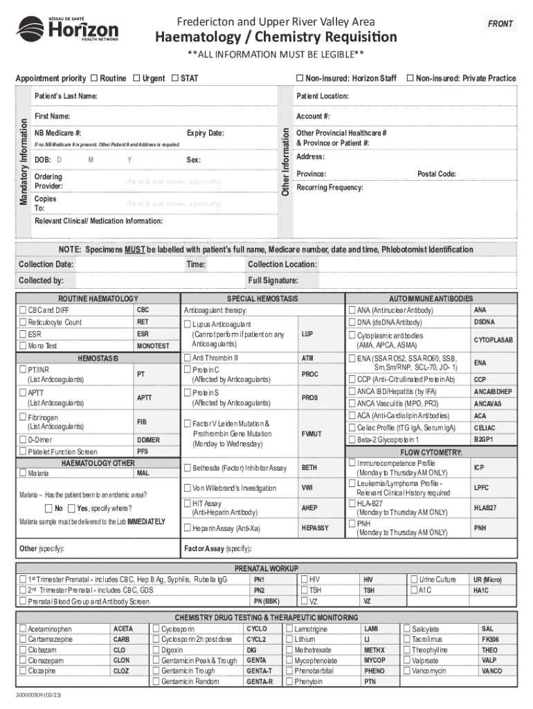 Fillable Online Haematology / Chemistry Requisition Fax Email Print ...