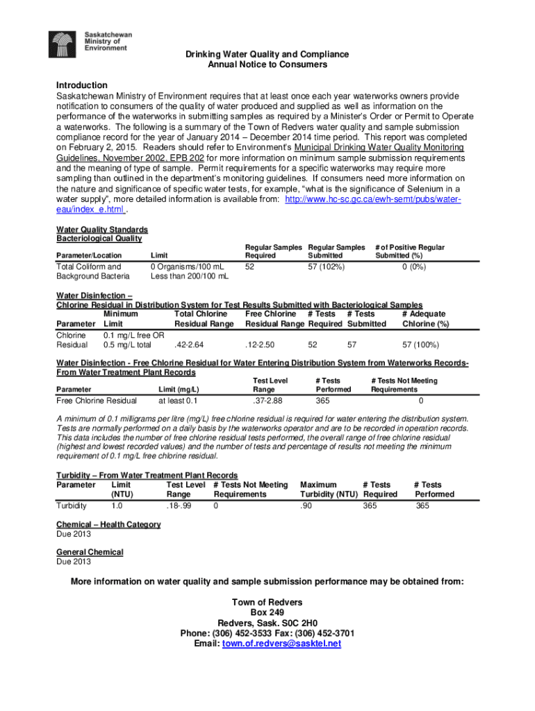 Fillable Online Drinking Water Quality and Compliance Annual Notice Fax Email Print - pdfFiller