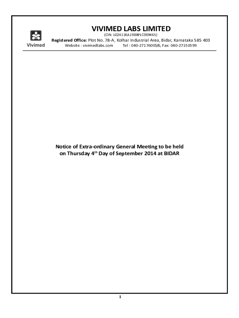 Fillable Online VIVIMED LABS LIMITED - Company, directors and contact ...