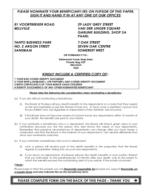 Fillable Online please nominate your beneficiary/ies on flipside of ...