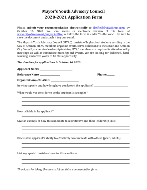 Fillable Online Mayor's Youth Advisory Council 2020-2021 Application ...