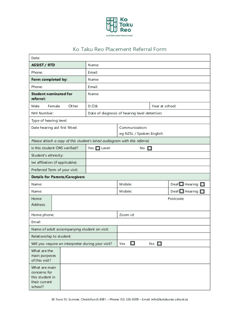 Fillable Online Placement-Referral-Form-Ko-Taku-Reo-Enrolled-School ...
