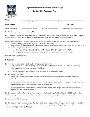 Fillable Online knoxcollege ac Agreement for Admission to Knox College ...