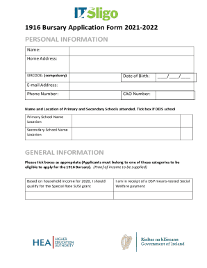 Fillable Online 1916 Bursary Application Form 2021-2022 Fax Email Print ...