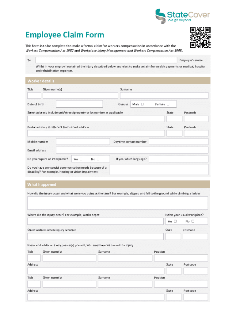 Fillable Online Application for Compensation and Report of Injury or ...