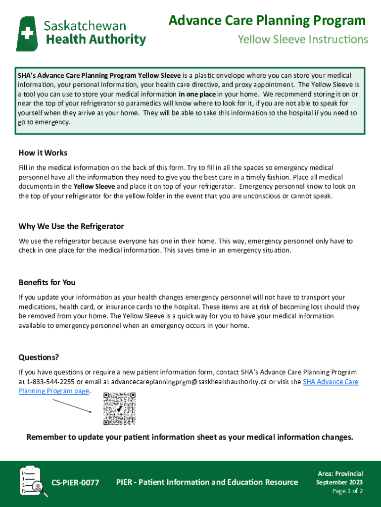 Fillable Online Keep advance care planning documents in a Green Sleeve ...