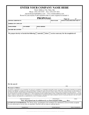 Fillable Online Fillable Proposal Bid Form Style #5 with standard terms ...