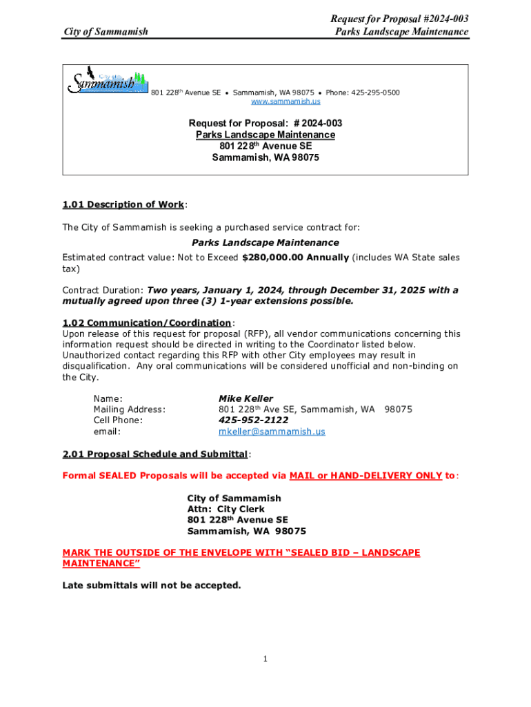 Fillable Online Parks Landscape Maintenance Request for Proposals Fax ...