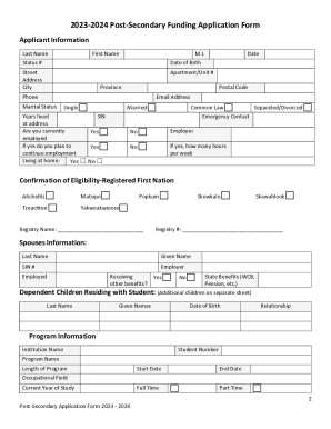 Fillable Online 2023-2024 Post-Secondary Funding Application Form Fax ...