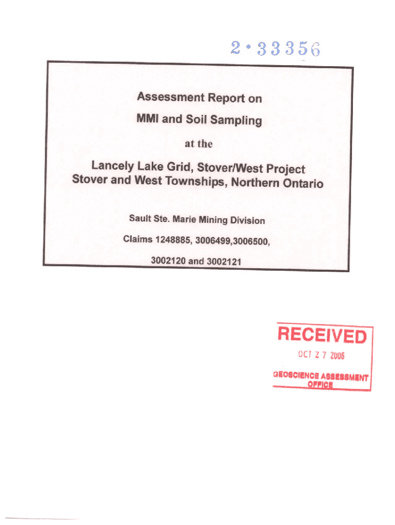Fillable Online SOIL SAMPLING MMI RPT STOVER WEST TWPS. GEOCHEMICAL, LINECUTTING Fax Email Print ...
