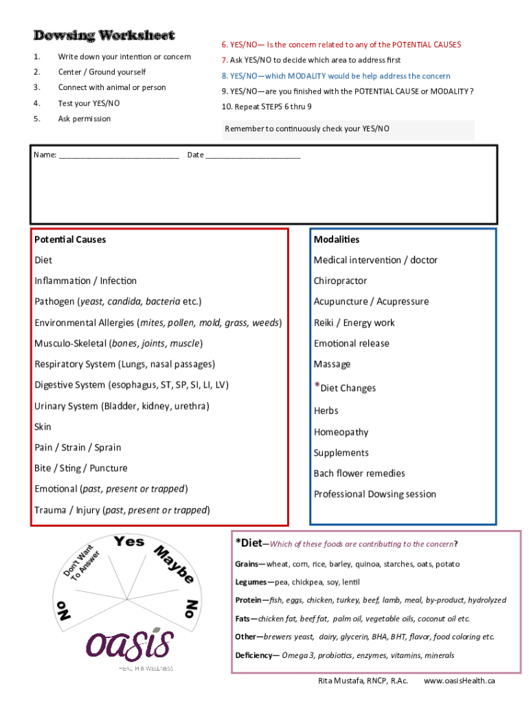 Fillable Online Dowsing Worksheet Fax Email Print - pdfFiller