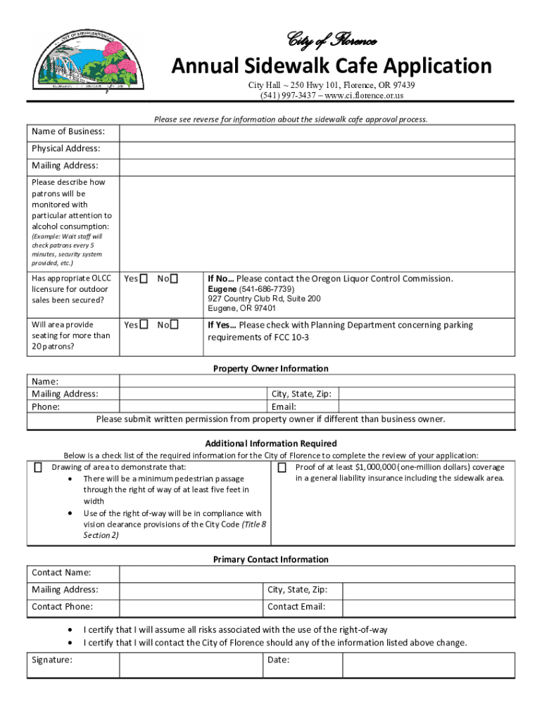 Fillable Online Fillable SIDEWALK CAFE PERMIT (City of Grants Pass) Fax ...