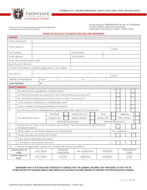 Fillable Online frontlineinsurance co 3 DOMESTIC HOMEOWNERS APPLICATION ...