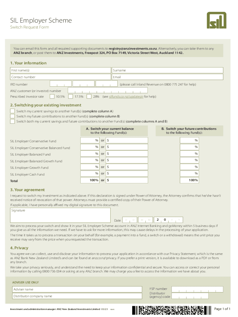 Fillable Online SIL Employer Scheme switch form Fax Email Print - pdfFiller