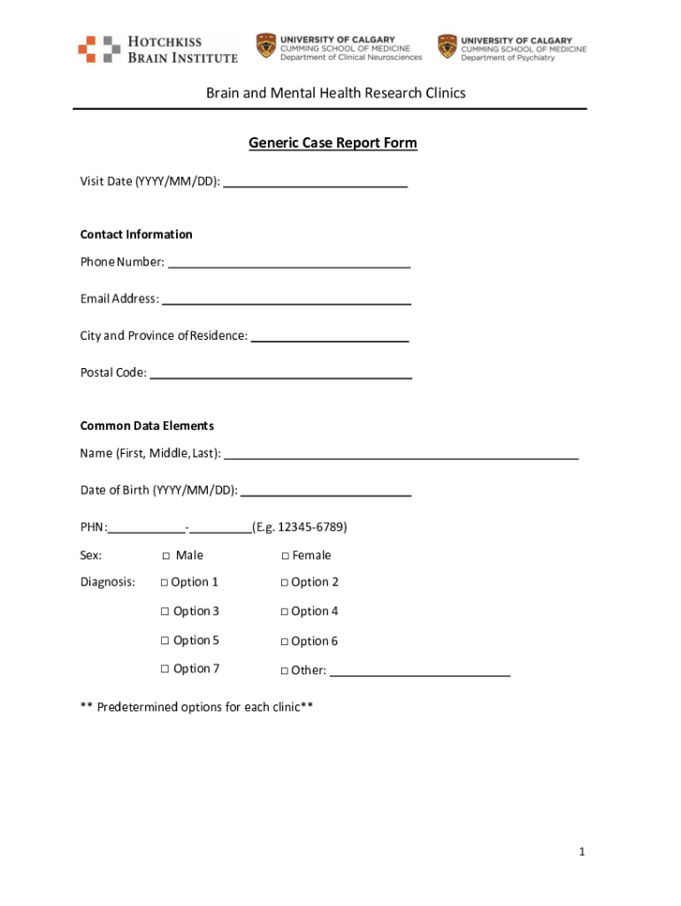 Fillable Online Generic Case Report Form Fax Email Print - pdfFiller