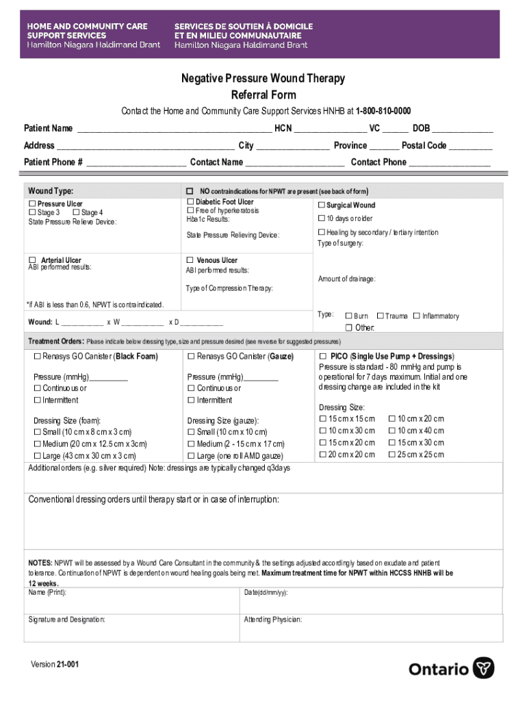 Fillable Online Negative Pressure Wound Therapy Form Fax Email Print ...