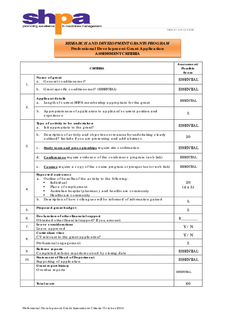 Fillable Online shpa org PROFESSIONAL DEVELOPMENT APPLICATION ...