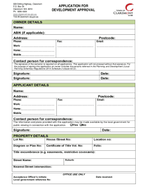 Fillable Online APPLICATION FOR DEVELOPMENT APPROVAL FORM 1A Fax Email ...