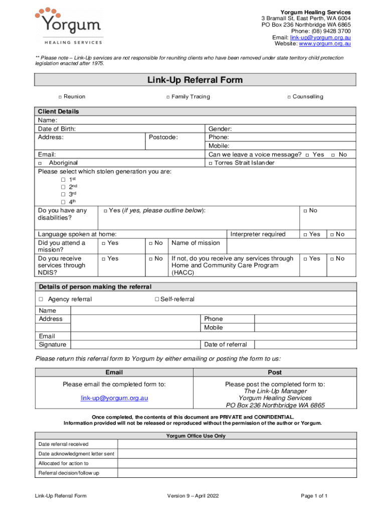 Fillable Online yorgum org Link-Up Referral Form - Yorgum Healing ...