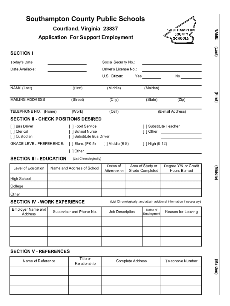 Fillable Online Application For Support Employment Fax Email Print ...