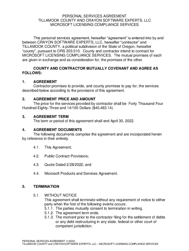 Fillable Online TILLAMOOK COUNTY AND CRAYON SOFTWARE EXPERTS, LLC Fax ...