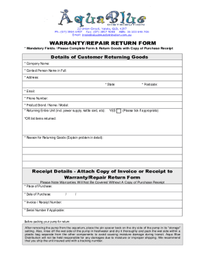 Fillable Online Warranty/Repair Return Form Fax Email Print - pdfFiller