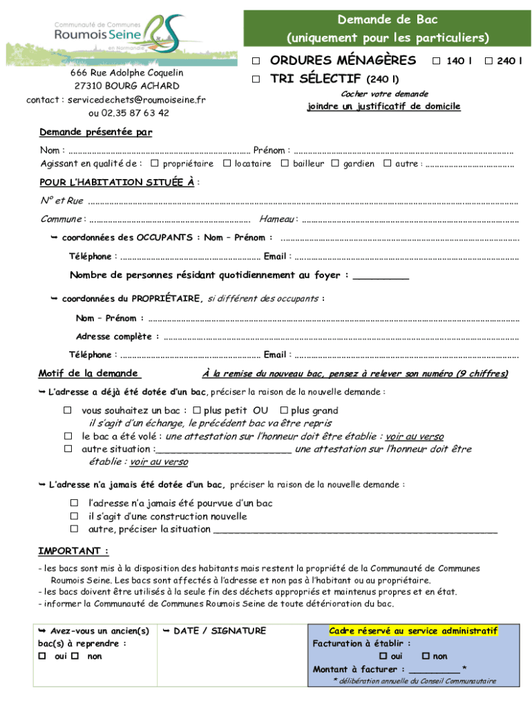 Remplissable En Ligne DEMANDE DE BAC Fax Email Imprimer - pdfFiller